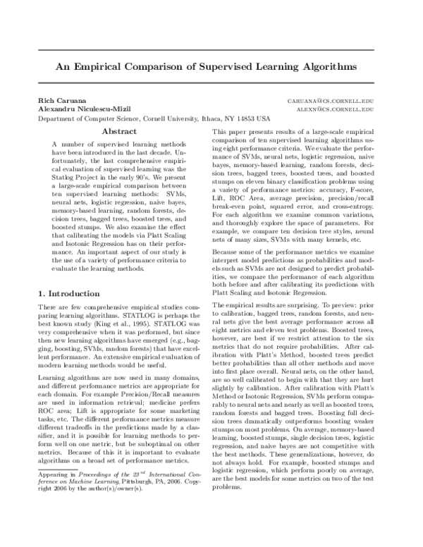 (PDF) An empirical comparison of supervised learning algorithms