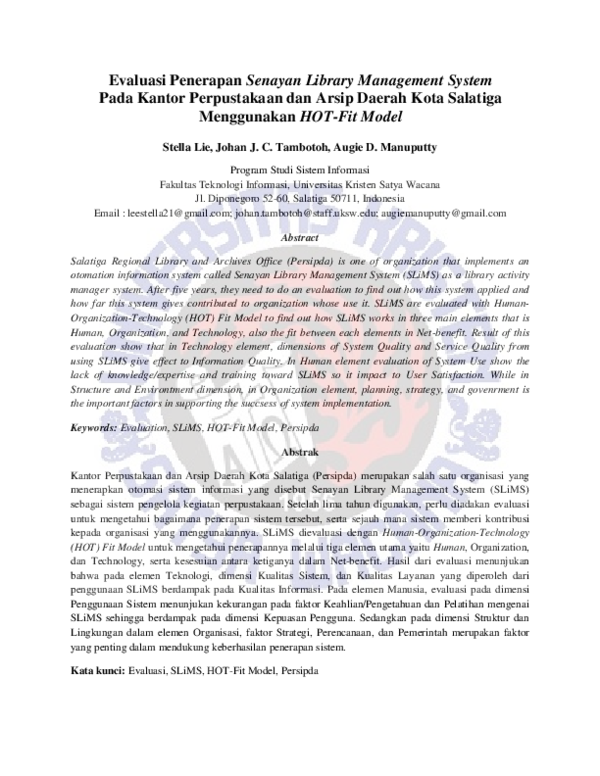 (PDF) Evaluasi Penerapan Senayan Library Management System pada Kantor ...