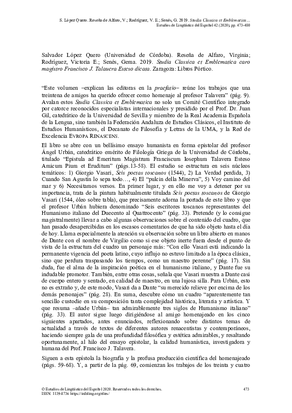 (PDF) Reseña de Alfaro, Virginia; Rodríguez, Victoria E.; Senés, Gema ...