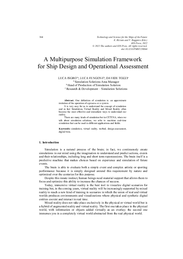 (PDF) A Multipurpose Simulation Framework for Ship Design and Operational Assessment
