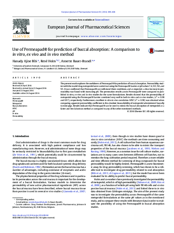 (PDF) Use of Permeapad® for prediction of buccal absorption: A ...