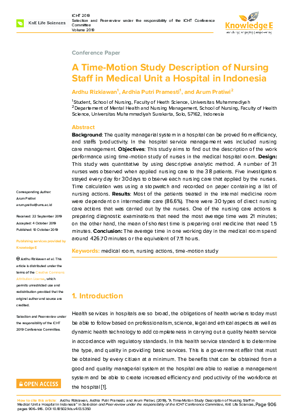 (PDF) A Time-Motion Study Description of Nursing Staff in Medical Unit ...