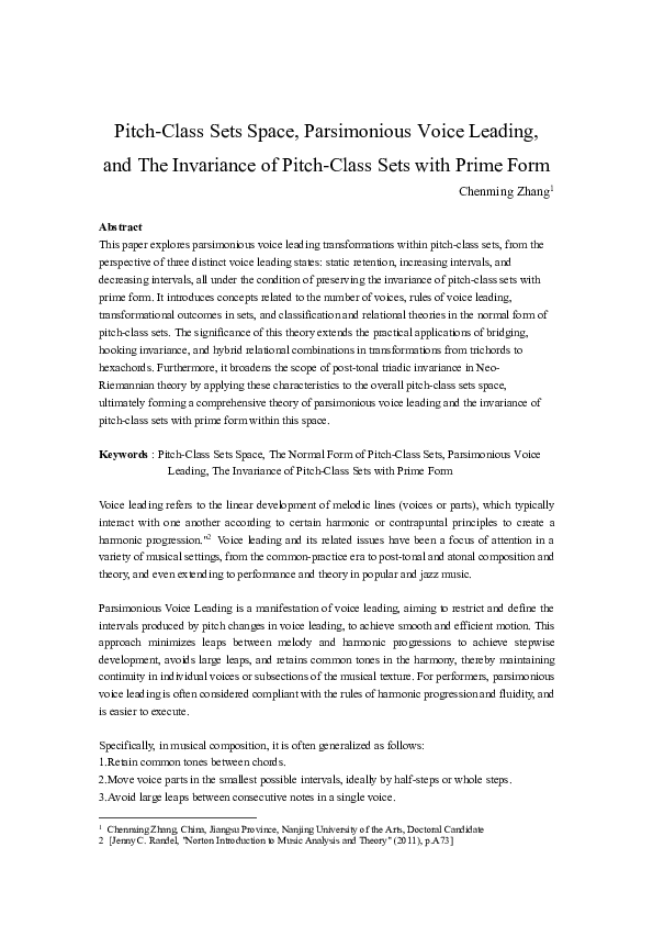 (PDF) Pitch-Class Sets Space, Parsimonious Voice Leading, and The ...
