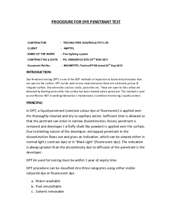 (PDF) PROCEDURE FOR DYE PENETRANT TEST
