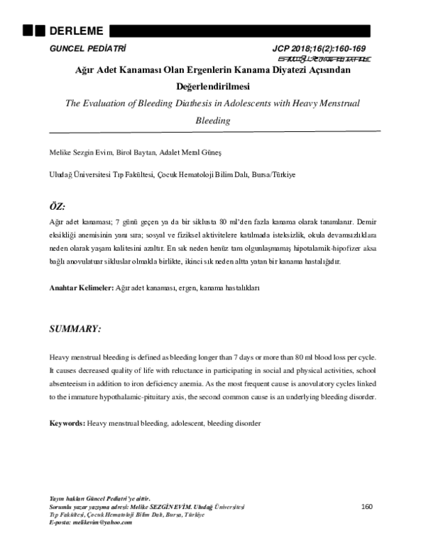 (PDF) The Evaluation of Bleeding Diathesis in Adolescents with Heavy ...