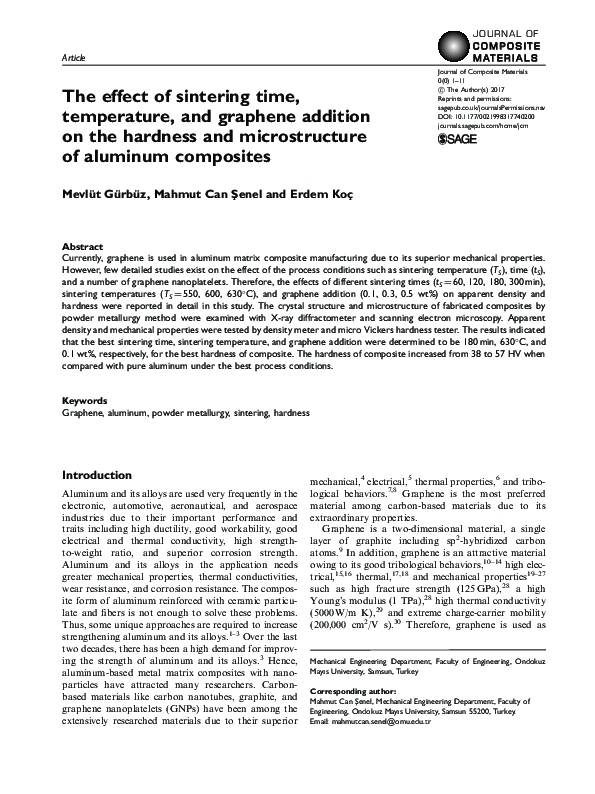 Pdf The Effect Of Sintering Time Temperature And Graphene Addition