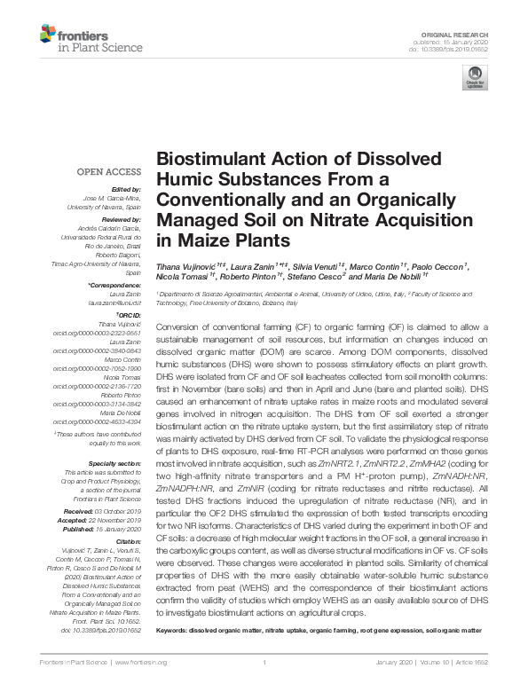 (PDF) Biostimulant Action of Dissolved Humic Substances From a Conventionally and an Organically ...