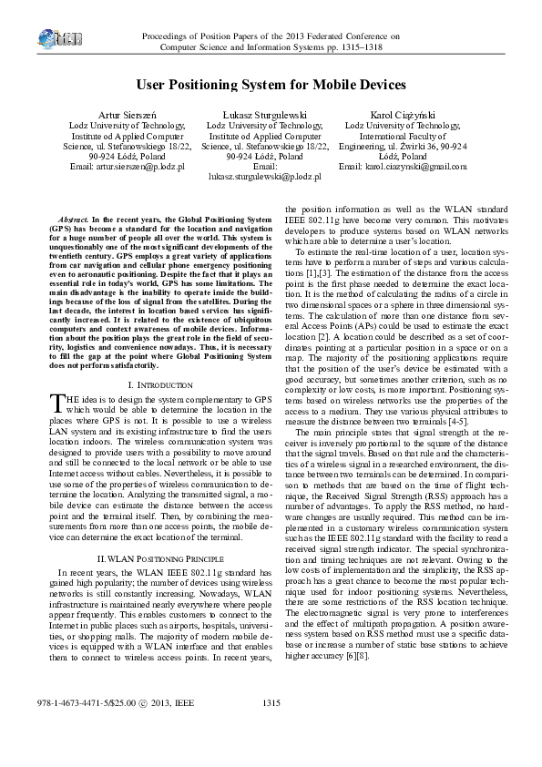 (PDF) User positioning system for mobile devices