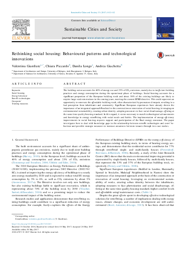 (PDF) Rethinking social housing: Behavioural patterns and technological ...