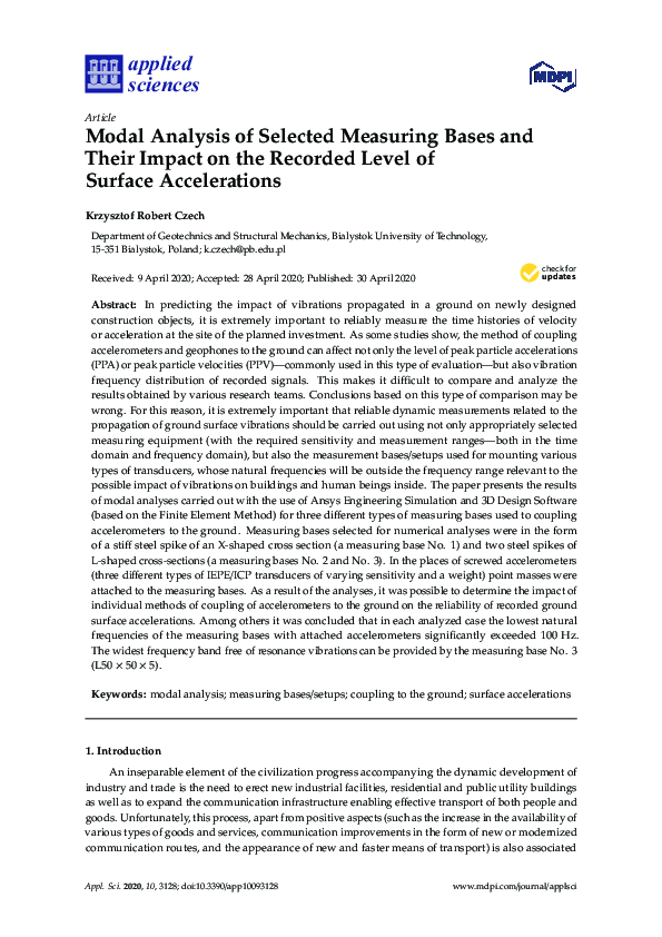 (PDF) Modal Analysis of Measuring Bases for Surface Acceleration Levels