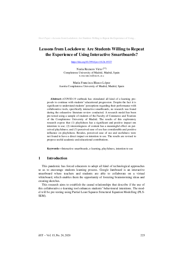 (PDF) Lessons from Lockdown: Are Students Willing to Repeat the Experience of Using Interactive ...