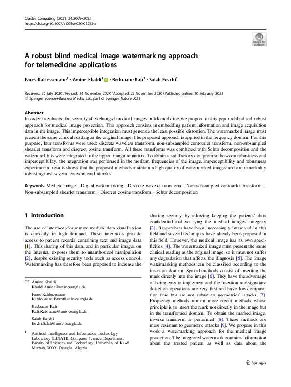 (PDF) A robust blind medical image watermarking approach for ... (PDF) A robust blind medical image watermarking approach for ...