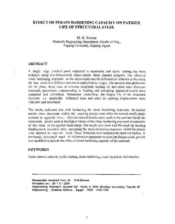 (PDF) Effect of Strain Hardening Capacity on Fatigue Life of Structural ... (PDF) Effect of Strain Hardening Capacity on Fatigue Life of Structural ...