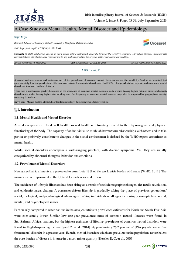 (PDF) A Case Study on Mental Health, Mental Disorder and Epidemiology