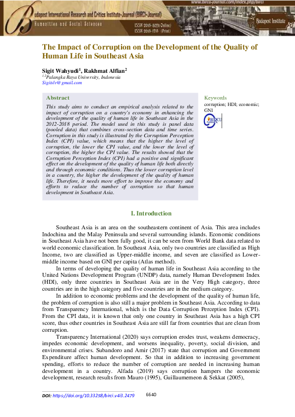(PDF) The Impact of Corruption on the Development of the Quality of ...