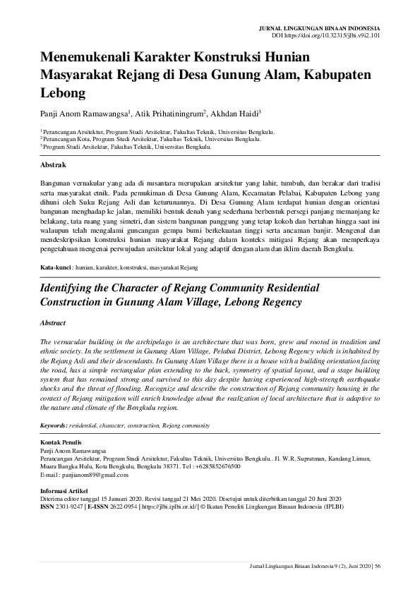 (PDF) Menemukenali Karakter Konstruksi Hunian Masyarakat Rejang di Desa ...