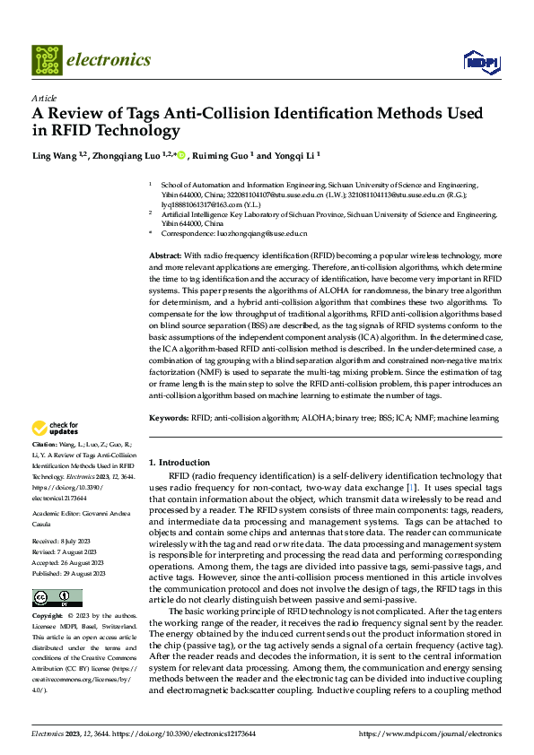 (PDF) A Review of Tags Anti-Collision Identification Methods Used in RFID Technology