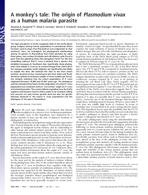 (PDF) A monkey's tale: The origin of Plasmodium vivax as a human ...