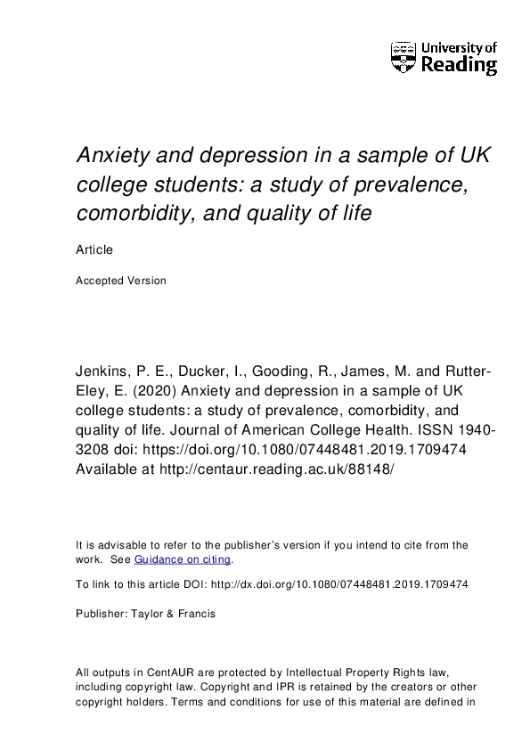 (PDF) Anxiety and depression in a sample of UK college students: a ...