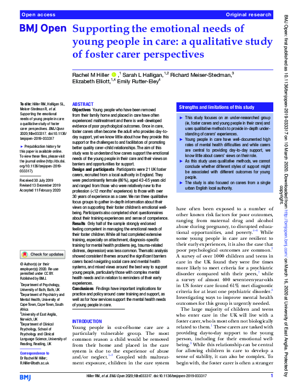 (PDF) Supporting the emotional needs of young people in care: a ...