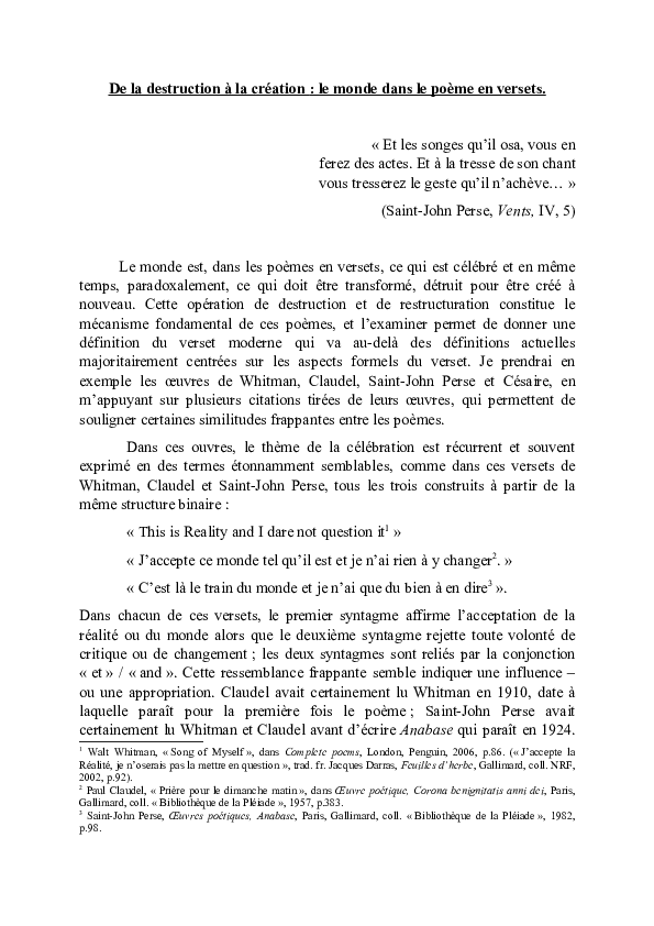 (DOC) De la destruction a la creation le monde dans le poeme en versets