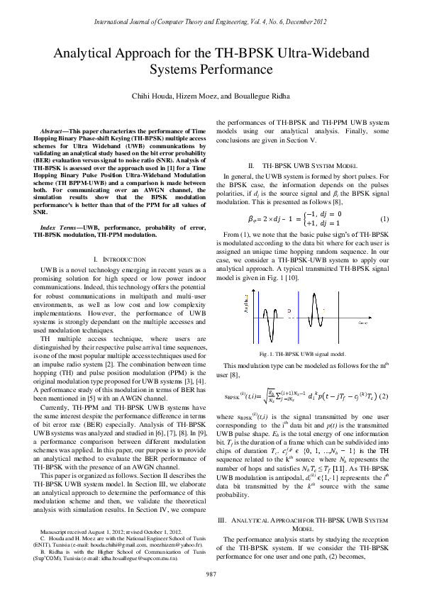 (PDF) Analytical Approach for the TH-BPSK Ultra-Wideband Systems Performance