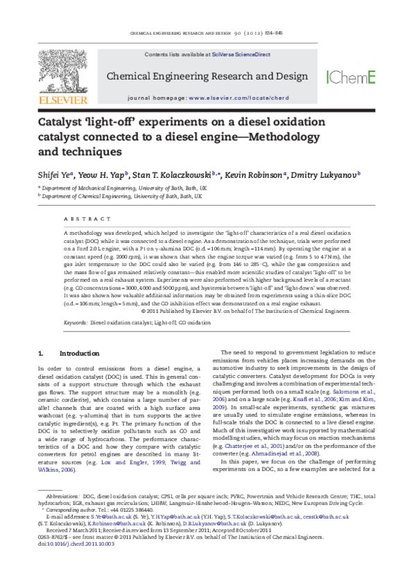 (PDF) Catalyst ‘light-off’ experiments on a diesel oxidation catalyst ...