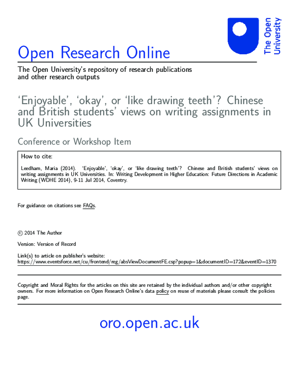 (PDF) Chinese and British Students ’ Views on Writing Assignments in UK ...