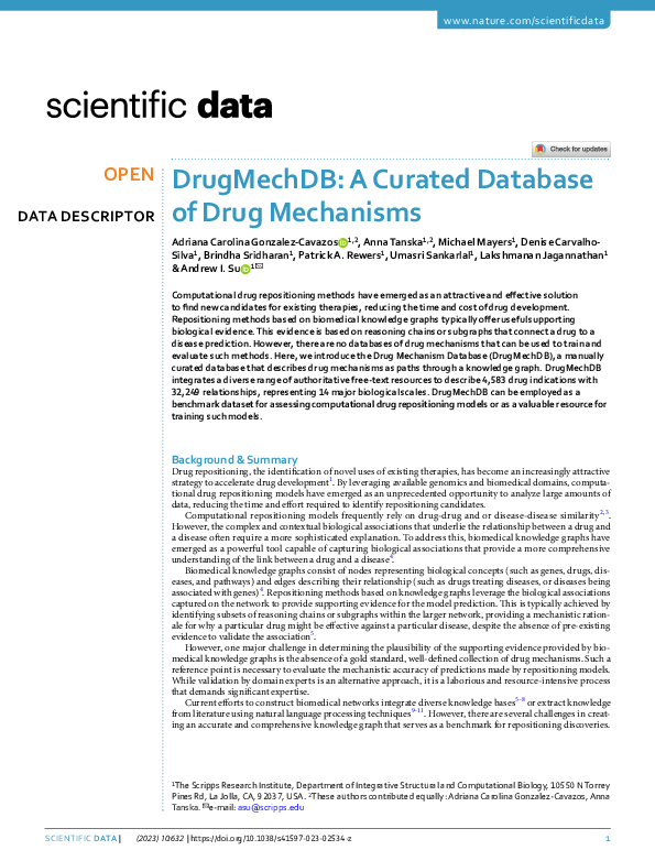 (PDF) DrugMechDB: A Curated Database of Drug Mechanisms