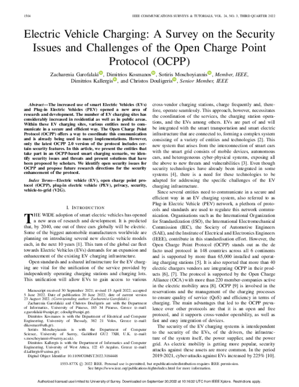 (PDF) Electric Vehicle Charging: A Survey on the Security Issues and ...