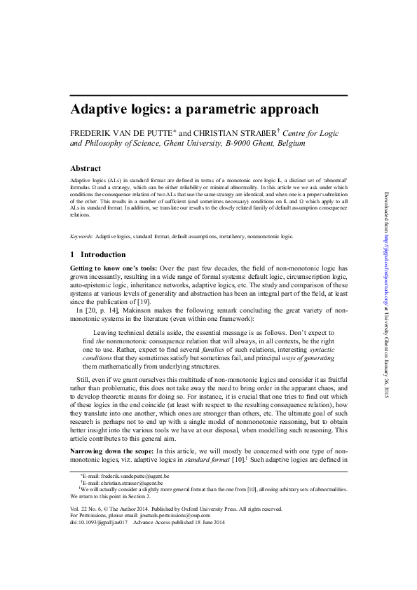 (PDF) Adaptive logics: a parametric approach