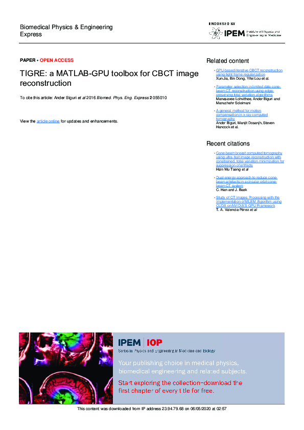 Tigre A Matlab Gpu Toolbox For Cbct Image Reconstruction