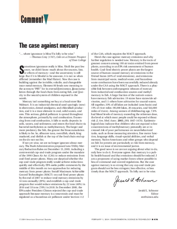 (PDF) The case against mercury | jerald schnoor - Academia.edu