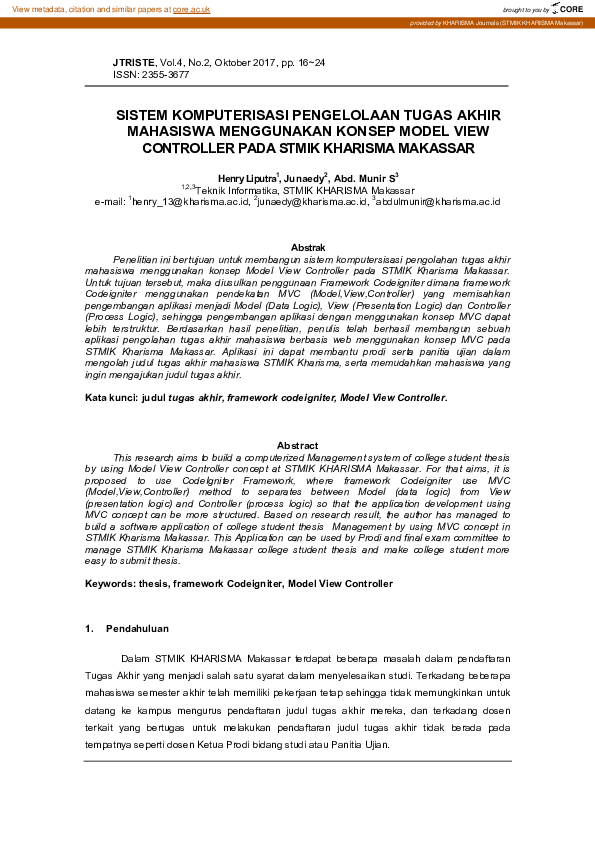 Pdf Sistem Komputerisasi Pengelolaan Tugas Akhir Mahasiswa Menggunakan Konsep Model View 