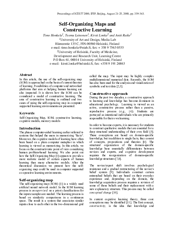 (PDF) Self-organizing maps and constructive learning