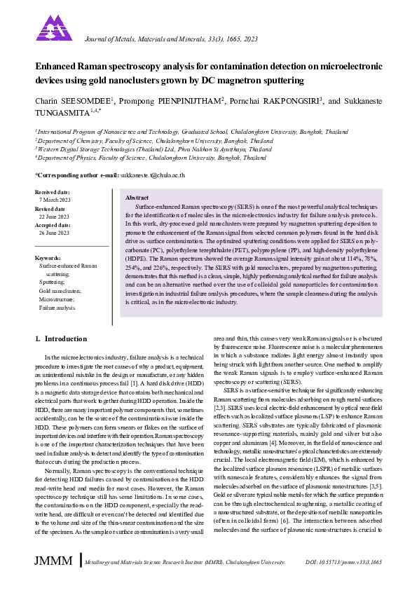 (PDF) Enhanced Raman spectroscopy analysis for contamination detection on microelectronic ...