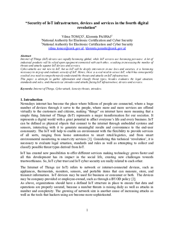 (DOC) "Security of IoT infrastructure, devices and services in the ...