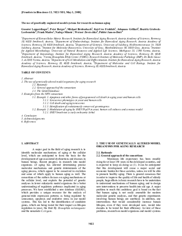 (PDF) The use of genetically engineered model systems for research on ...