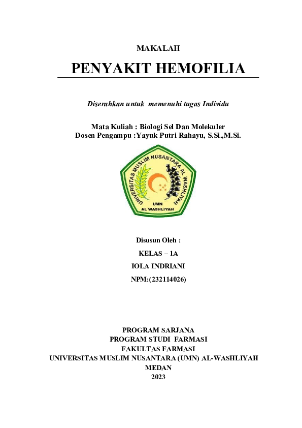 (DOC) TUGAS MAKALAH INDIVIDU SEL BIOLOGI : PENYAKIT HEMOFILIA | iola indriani - Academia.edu