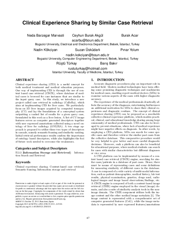 (PDF) Clinical experience sharing by similar case retrieval | PInar Yolum - Academia.edu