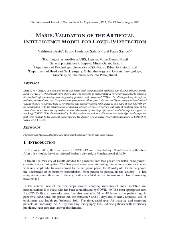 (PDF) Marie: Validation of the Artificial Intelligence Model for Covid-19 Detection