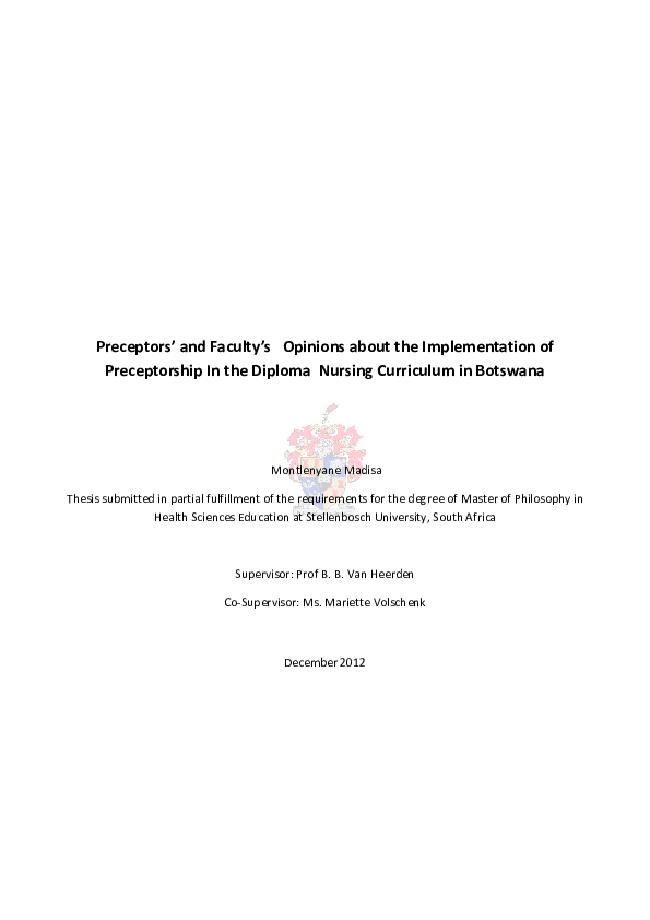 Pdf Preceptors And Faculty S Opinions About The Implementation Of Preceptorship In The Diploma