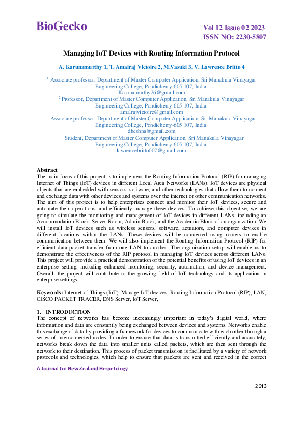 Pdf Managing Iot Devices With Routing Information Protocol
