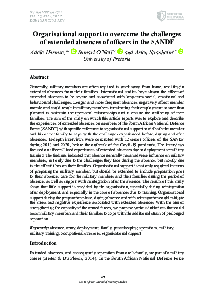 (PDF) Support for SANDF Officers During Extended Absences