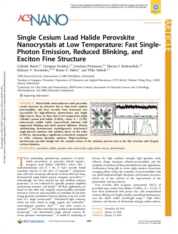 (PDF) Single Cesium Lead Halide Perovskite Nanocrystals at Low ...