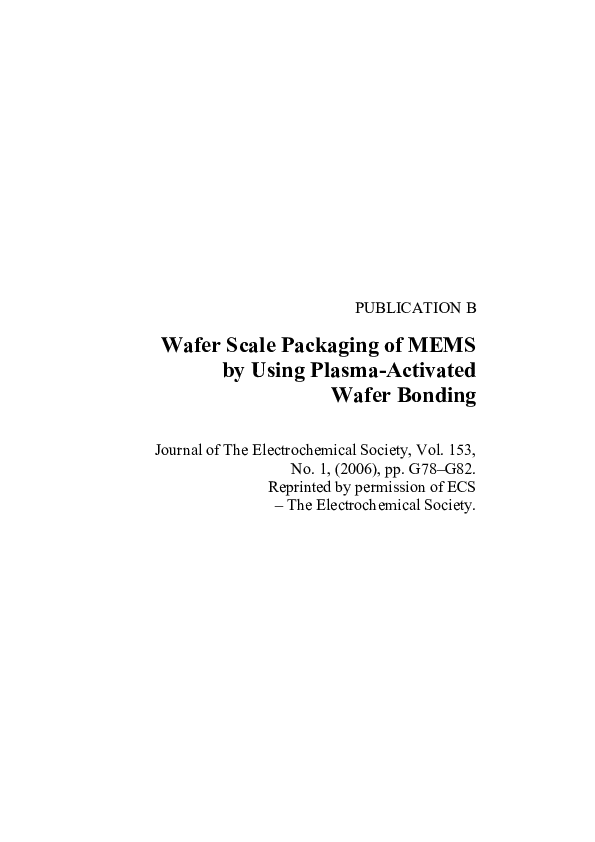 (PDF) Wafer Scale Packaging of MEMS by Using Plasma-Activated Wafer Bonding