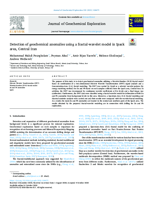 (PDF) Detection of geochemical anomalies using a fractal-wavelet model in Ipack area, Central ...