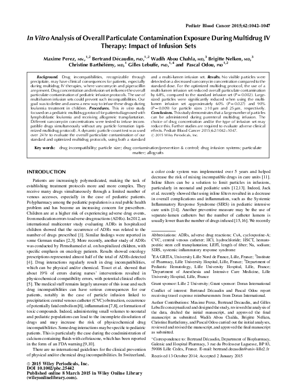(PDF) In vitro analysis of overall particulate contamination exposure ...
