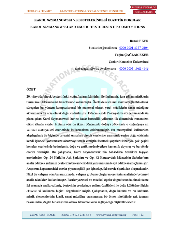 (PDF) KAROL SZYMANOWSKI VE BESTELERİNDEKİ EGZOTİK DOKULAR - KAROL SZYMANOWSKI AND EXOTIC ...
