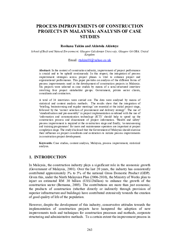 (PDF) 263 Process Improvements of Construction Projects in Malaysia ...